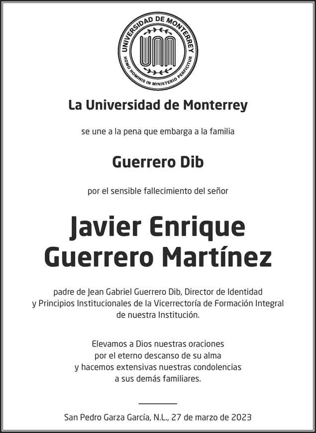 Javier Enrique Guerrero Martínez Obituario Esquela