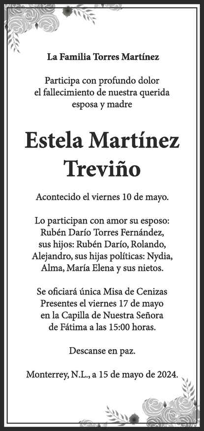 Estela Martínez Treviño Obituario Esquela
