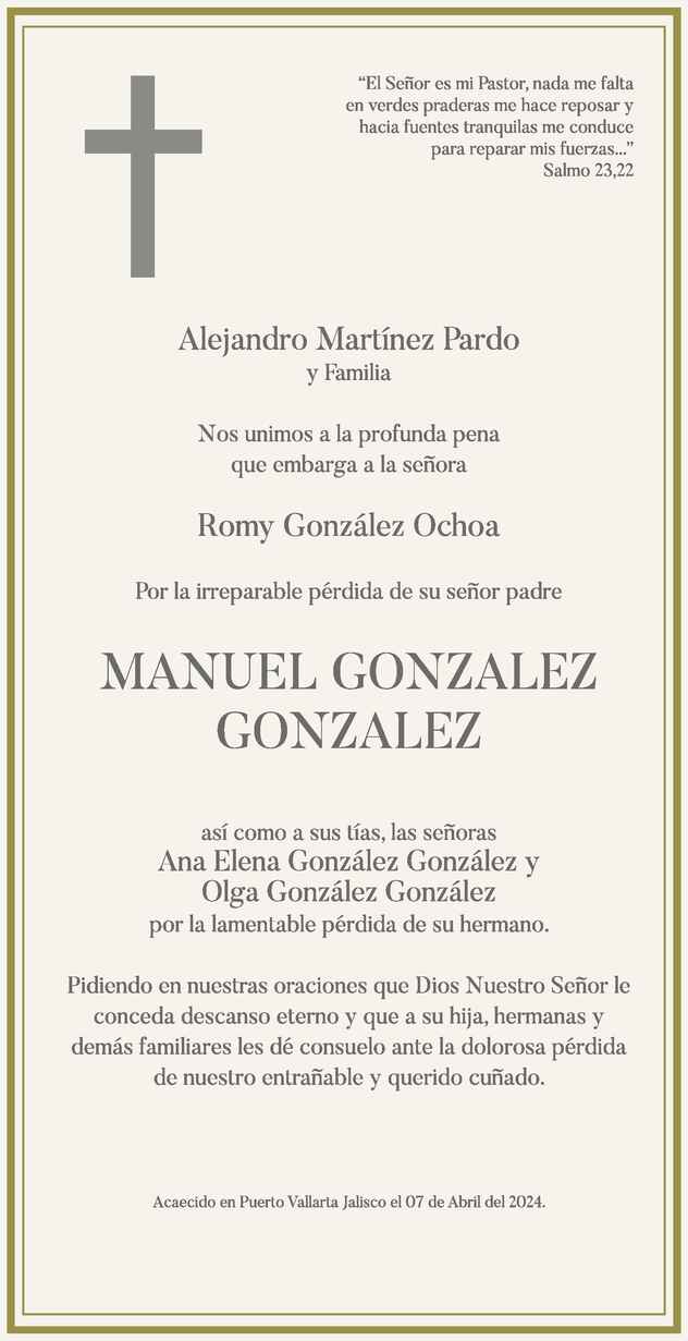 Manuel González González Obituario Esquela
