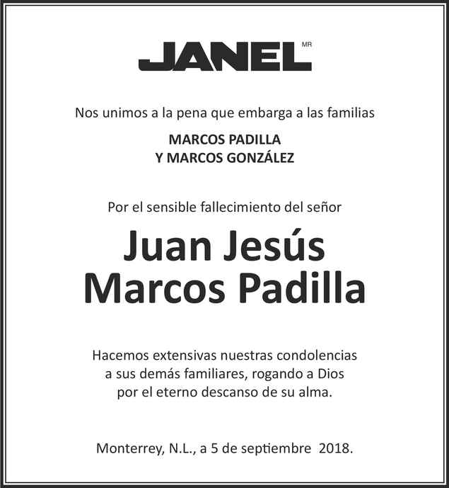Juan Jesús Marcos Padilla Obituario Esquela