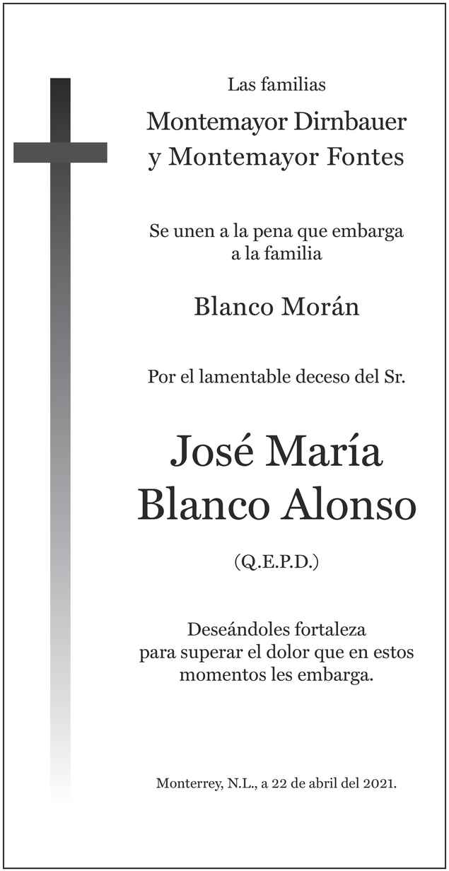 Sr. José María Blanco Alonso Obituario Esquela