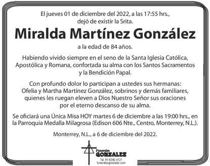 Srita. Miralda Martínez González Obituario Esquela