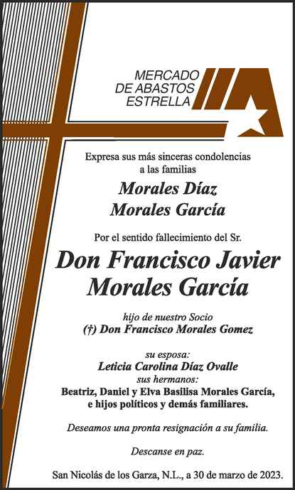 Sr. Francisco Javier Morales García Obituario Esquela