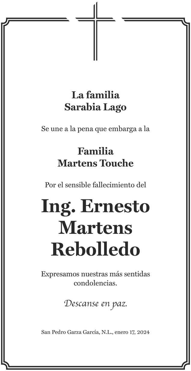Ing. Ernesto Martens Rebolledo Obituario Esquela