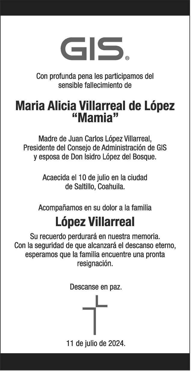 María Alicia Villarreal de López Obituario Esquela