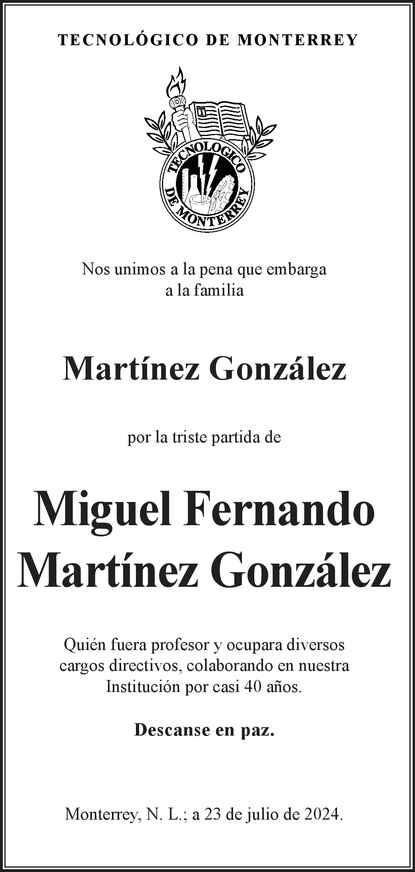 Miguel Fernando Martínez González Obituario Esquela