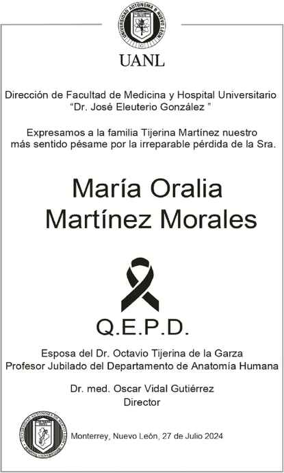 Sra. María Oralia Martínez Morales Obituario Esquela
