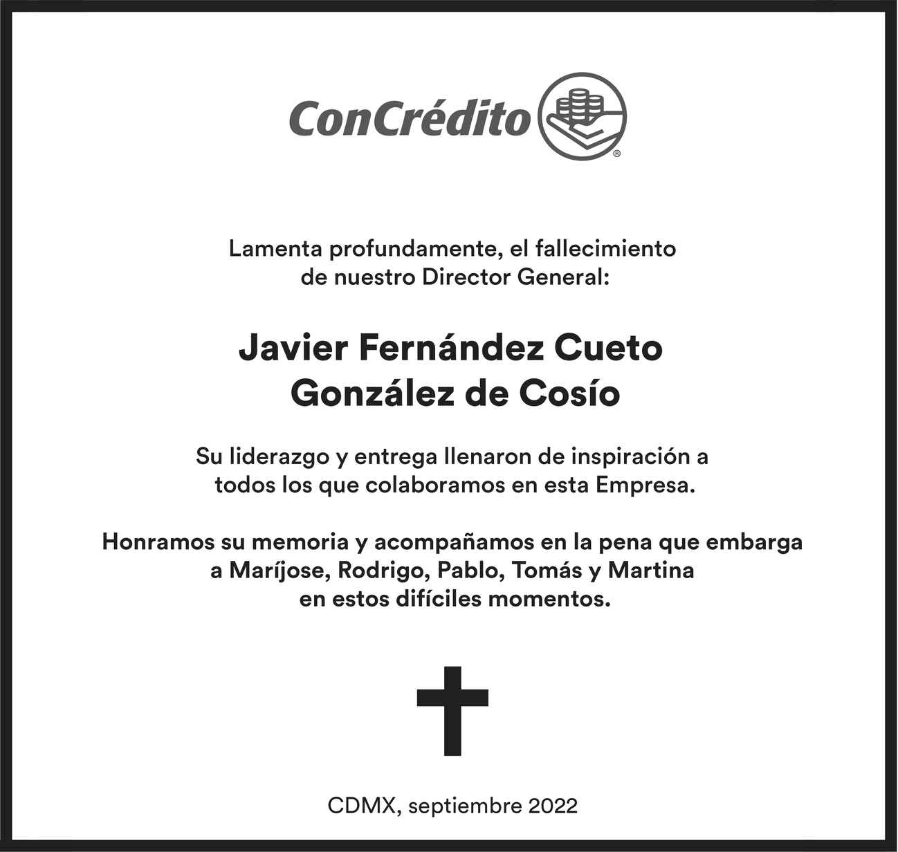 Señor Javier Fernández Cueto González de Cosío Obituario Esquela