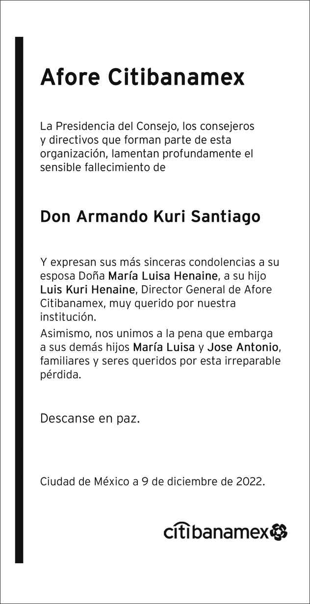 Don Armando Kuri Santiago Obituario Esquela