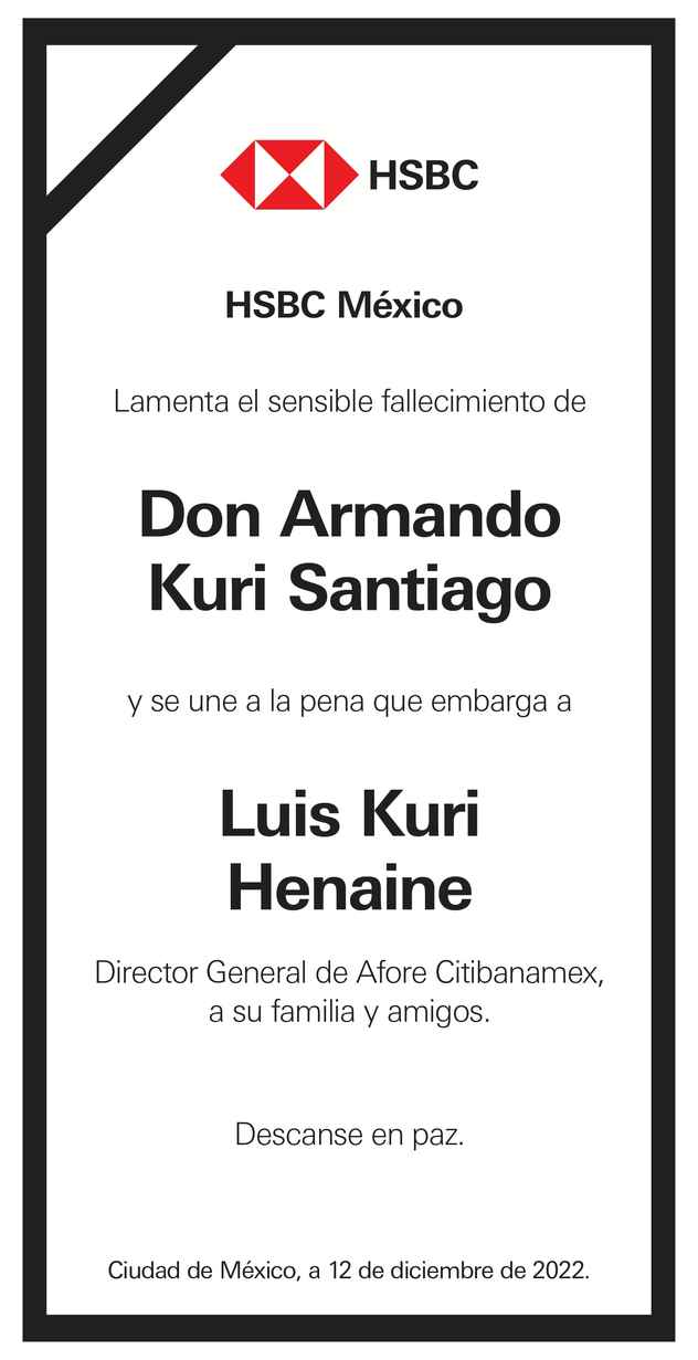 Don Armando Kuri Santiago Obituario Esquela