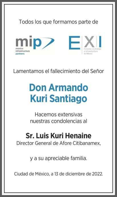 Don Armando Kuri Santiago Obituario Esquela