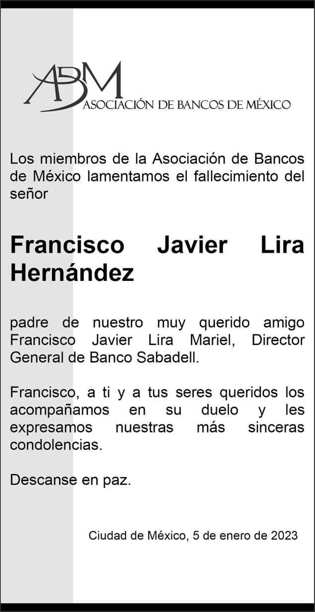 Señor Francisco Javier Lira Hernández Obituario Esquela