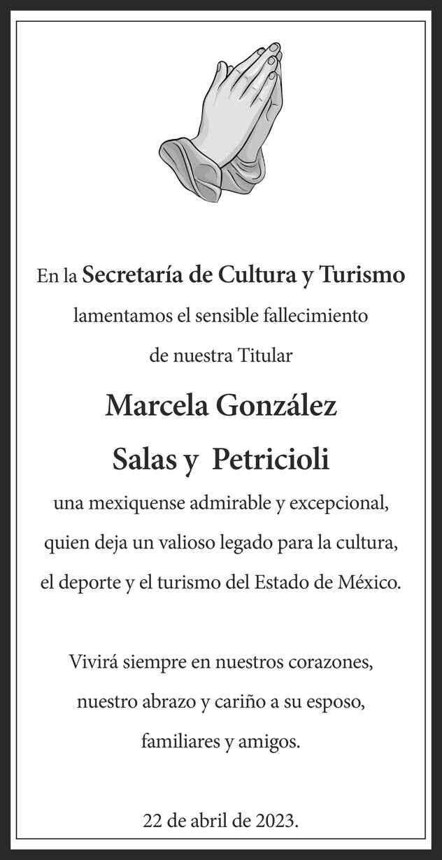 Señora Marcela González Salas y Petricioli Obituario Esquela