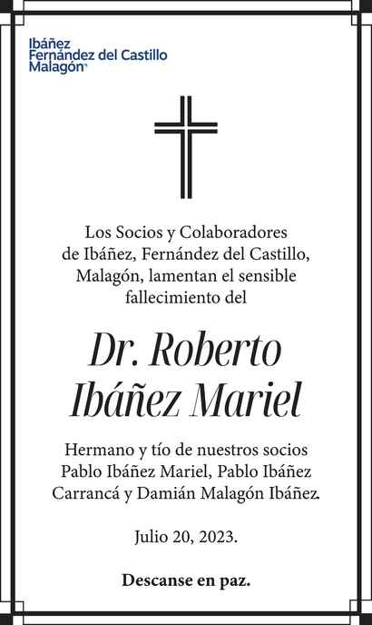 Señor Roberto Ibañez Mariel Obituario Esquela