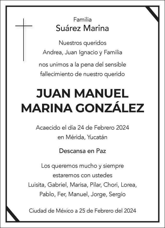 Señor Juan Manuel Marina González Obituario Esquela