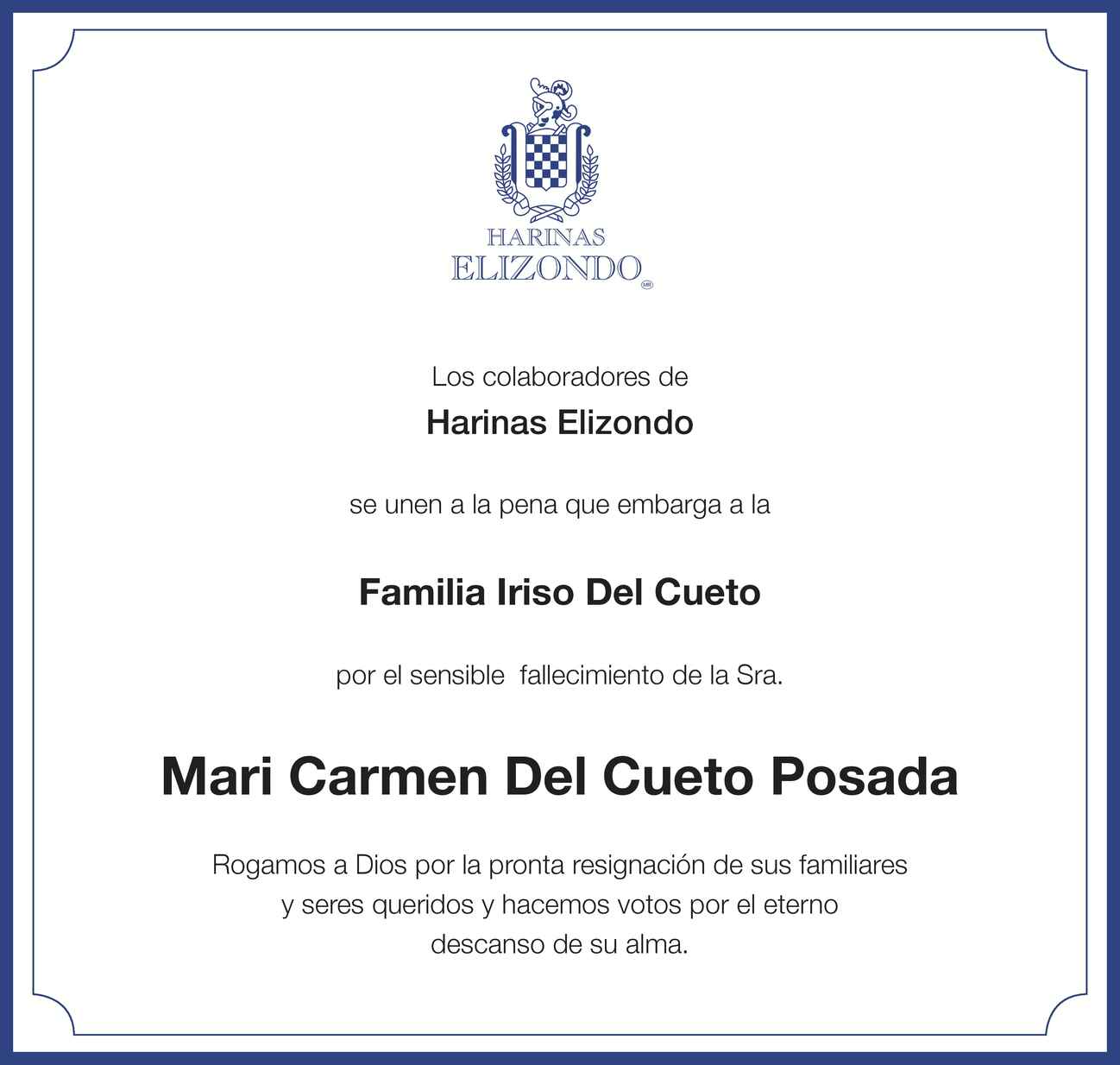 Señora María del Carmen Del Cueto Posada Obituario Esquela