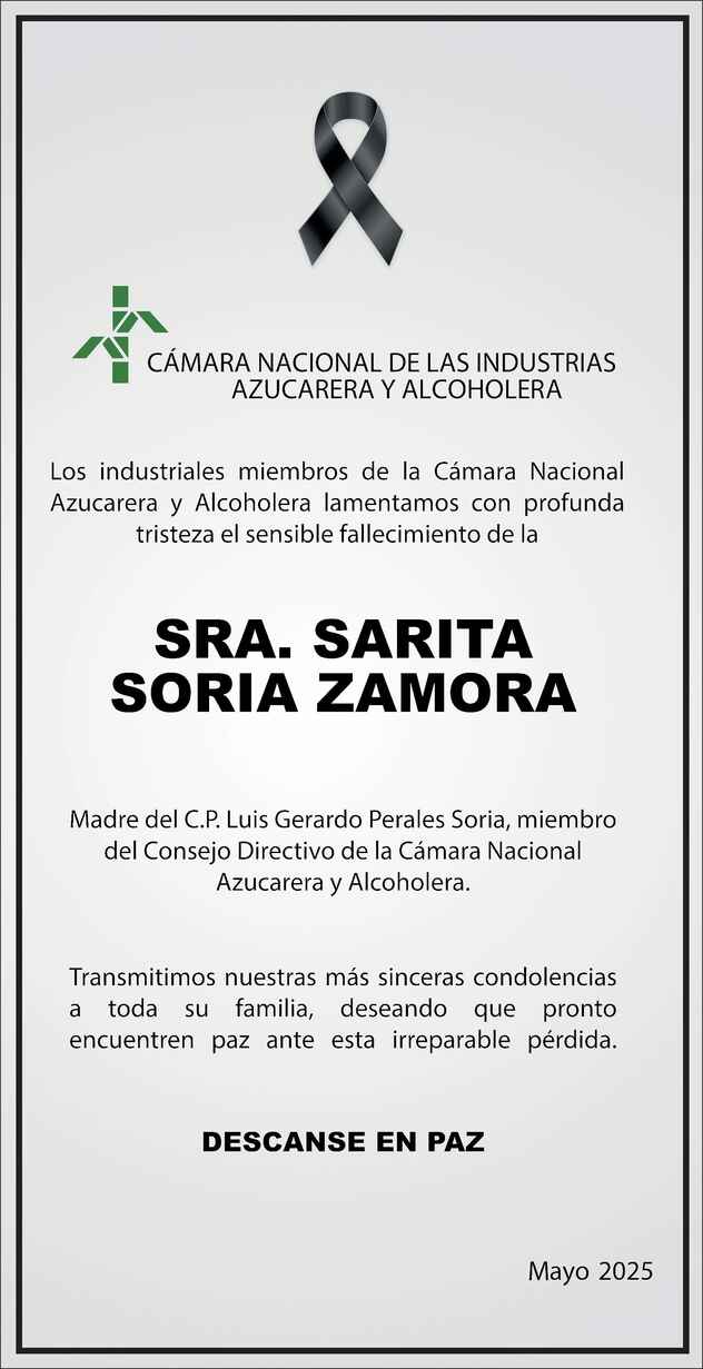 Señora Sarita Soria Zamora Obituario Esquela